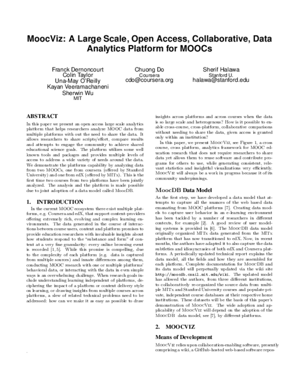 (PDF) MoocViz: A large scale, open access, collaborative, data analytics platform for MOOCs