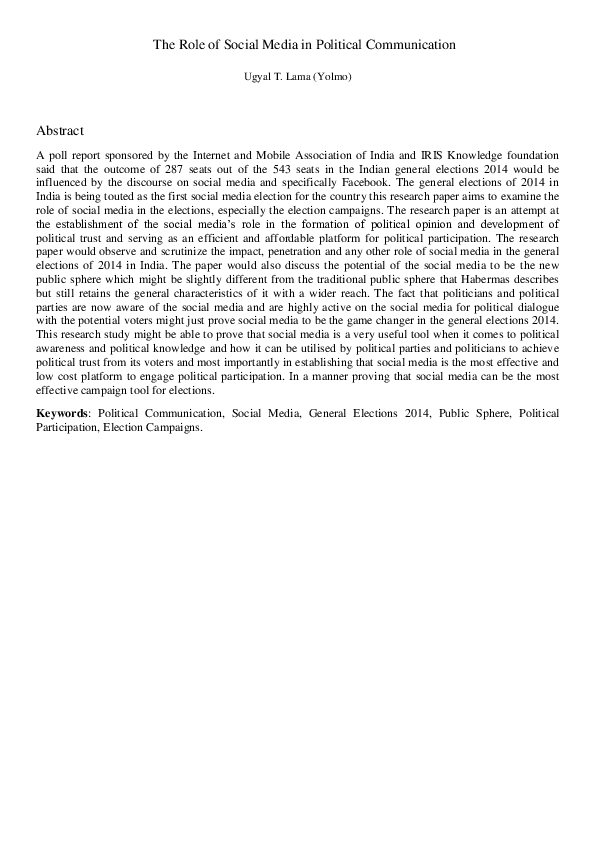 (PDF) The Role of Social Media in Political Communication