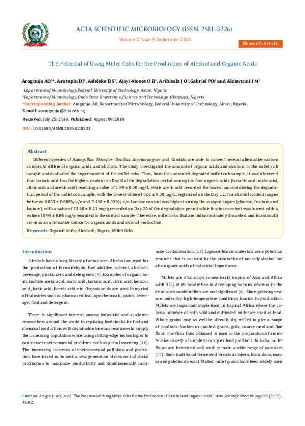 (PDF) The Potential of Using Millet Cobs for the Production of Alcohol ...