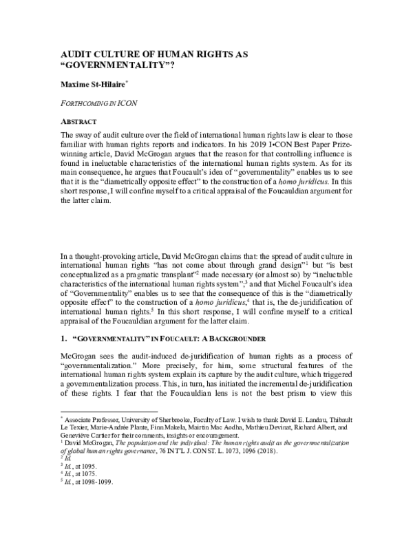 (PDF) AUDIT CULTURE OF HUMAN RIGHTS AS "GOVERNMENTALITY"