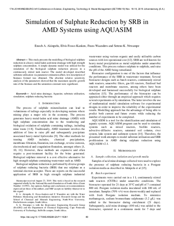 (PDF) Simulation of sulphate reduction by SRB in AMD using ...