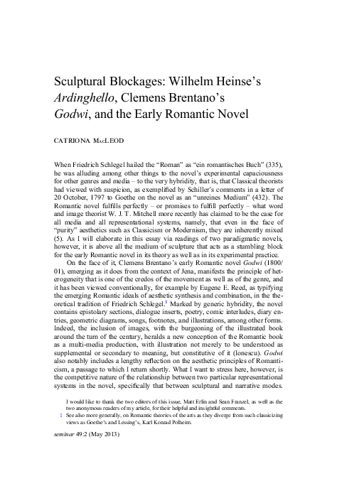 (PDF) Sculptural Blockages: Wilhelm Heinse’s Ardinghello, Clemens ...