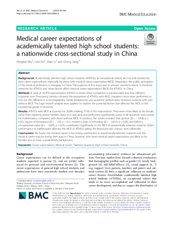 (PDF) Medical career expectations of academically talented high school ...