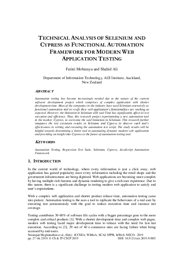 Pdf Technical Analysis Of Selenium And Cypress As Functional Automation Framework For Modern