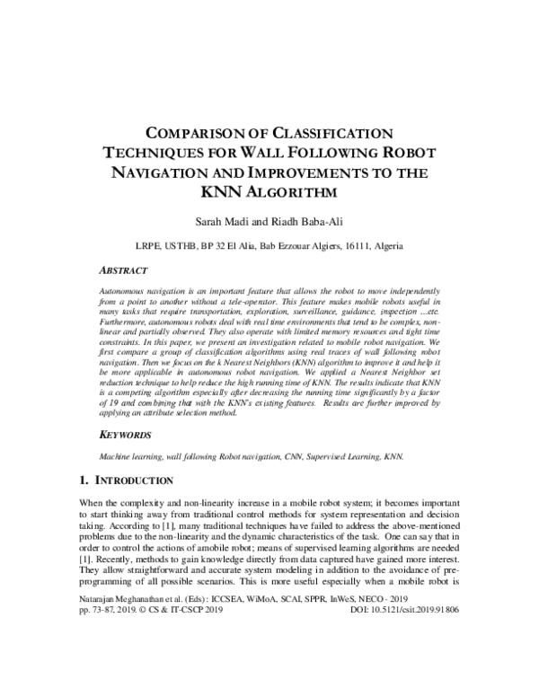 (PDF) COMPARISON OF CLASSIFICATION TECHNIQUES FOR WALL FOLLOWING ROBOT ...
