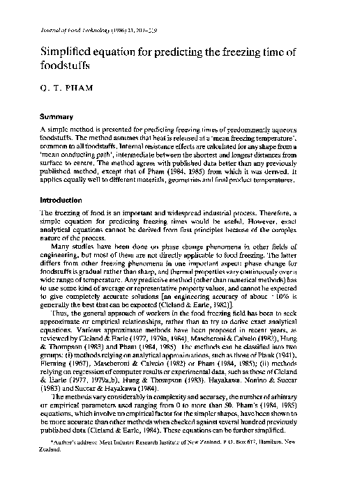 (PDF) Simplified equation for predicting the freezing time of foodstuffs