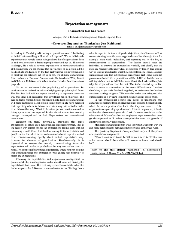 (PDF) Expectation management