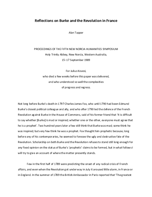 (PDF) Reflections on Burke and the Revolution in France