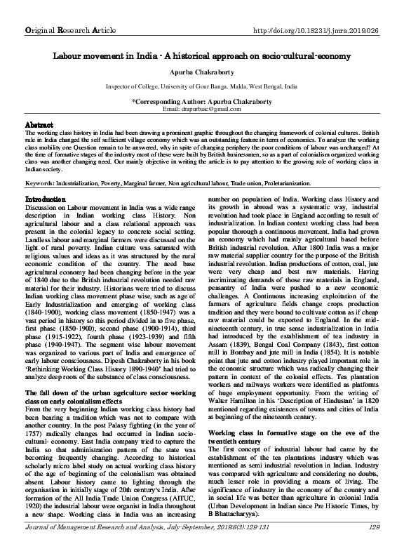 (PDF) Labour movement in India -A historical approach on socio-cultural ...