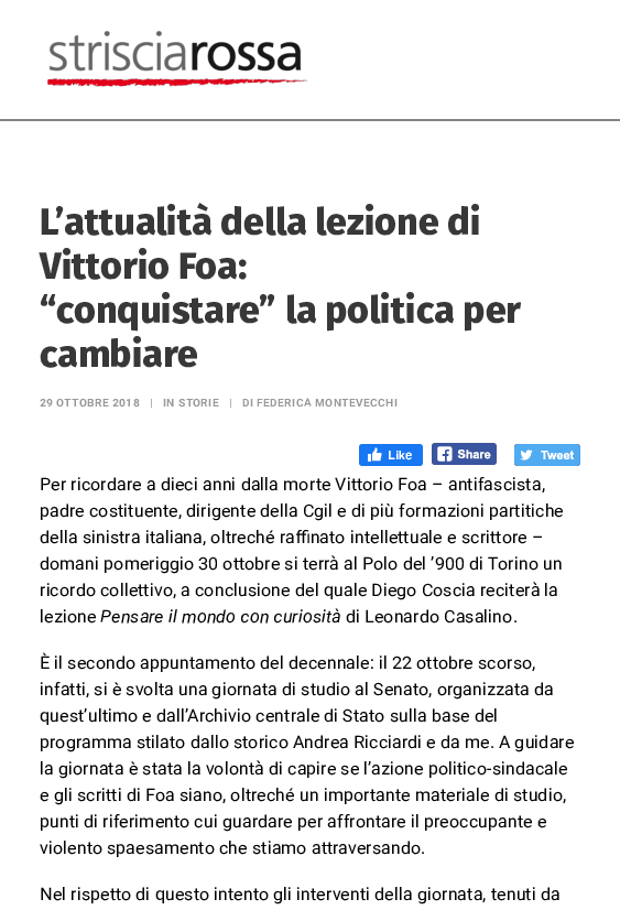 (PDF) L'attualità della lezione di Vittorio Foa: "conquistare" la ...
