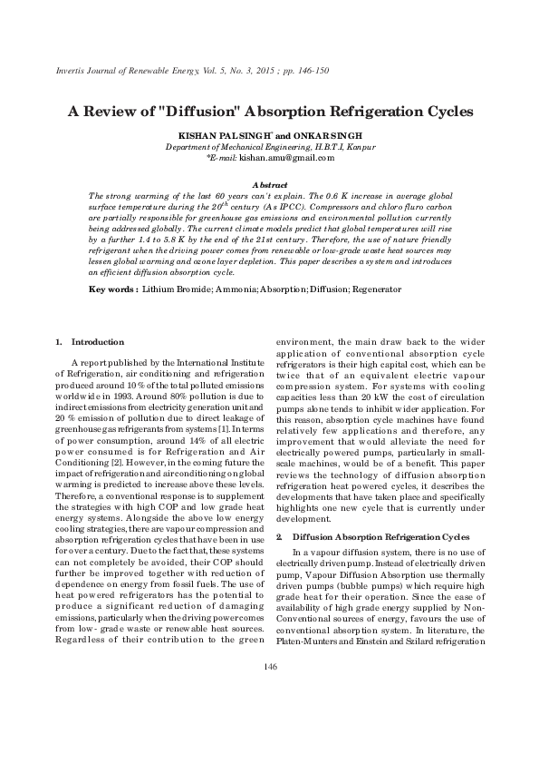 (PDF) A Review of "Diffusion" Absorption Refrigeration Cycles | Dr ...