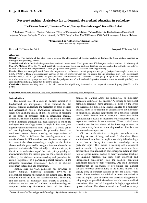 (PDF) Reverse teaching- A strategy for undergraduate medical education ...