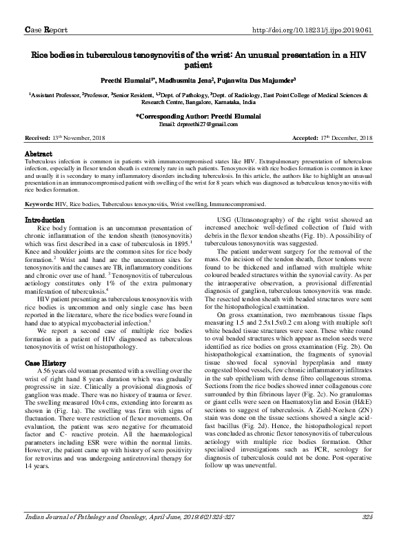 (PDF) Rice bodies in tuberculous tenosynovitis of the wrist: An unusual ...