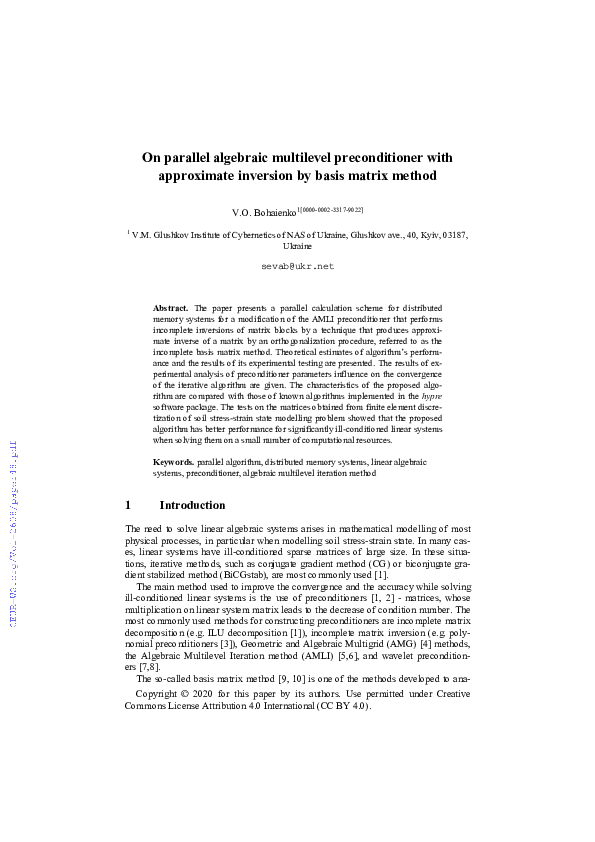 Pdf Parallel Algebraic Multilevel Preconditioner