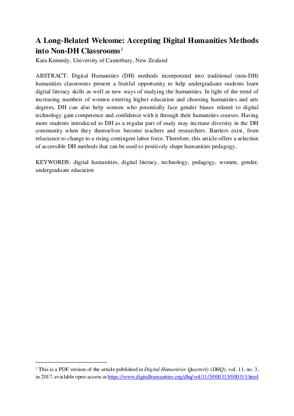 (PDF) A Long-Belated Welcome: Accepting Digital Humanities Methods into ...