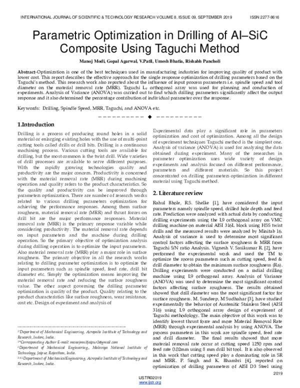 Pdf Parametric Optimization In Drilling Of Al Sic Composite Using
