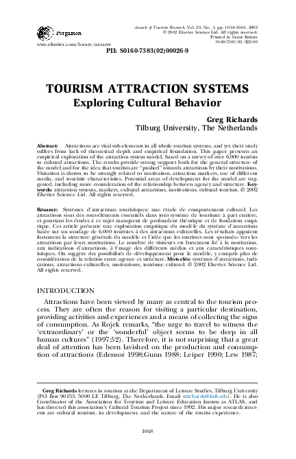(PDF) Tourism attraction systems:: Exploring Cultural Behavior