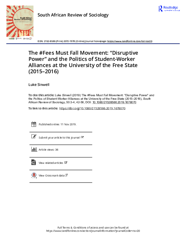 (PDF) The #Fees Must Fall Movement: “Disruptive Power” and the Politics ...