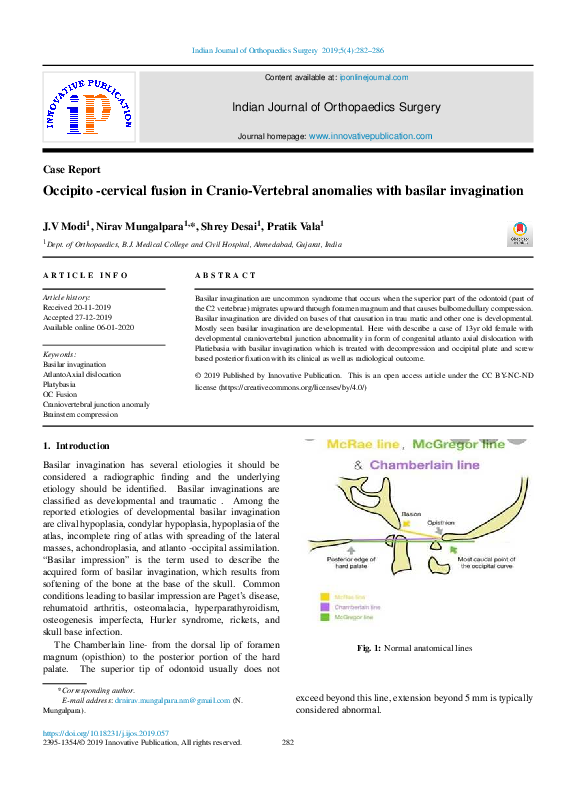 (PDF) Occipito -cervical fusion in Cranio-Vertebral anomalies with basilar invagination