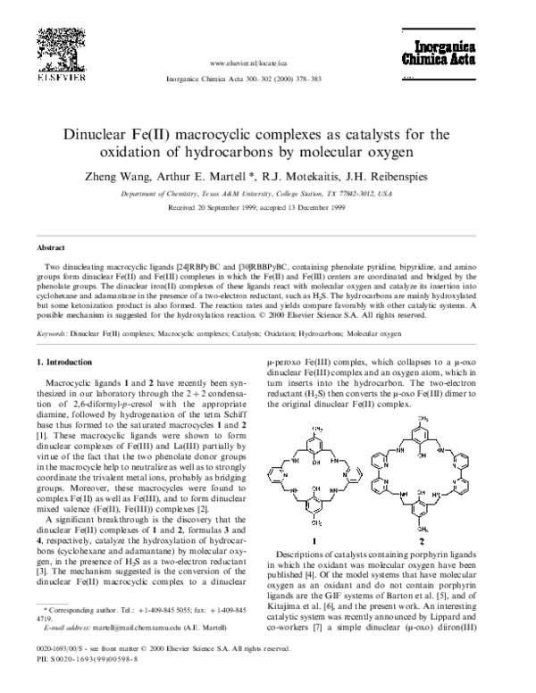 (PDF) Dinuclear Fe(II) macrocyclic complexes as catalysts for the oxidation of hydrocarbons by ...