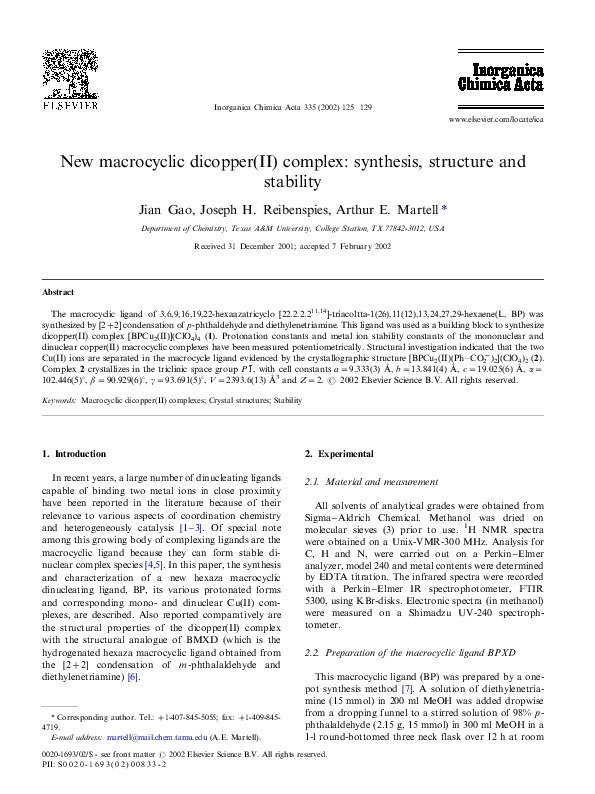 (PDF) New macrocyclic dicopper(II) complex: synthesis, structure and stability