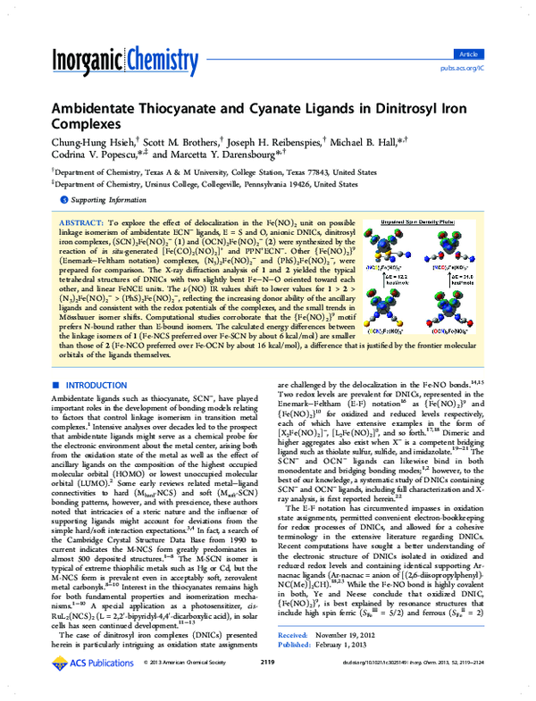 (PDF) Ambidentate Thiocyanate and Cyanate Ligands in Dinitrosyl Iron ...