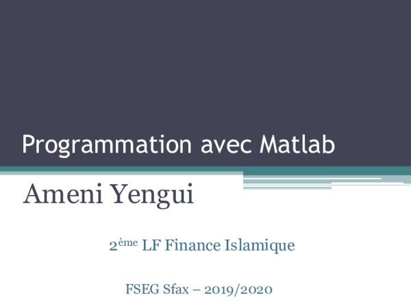 (PDF) Programmation avec Matlab