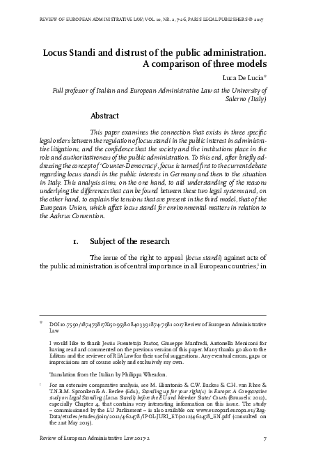 (PDF) Locus Standi and distrust of the public administration. A ...