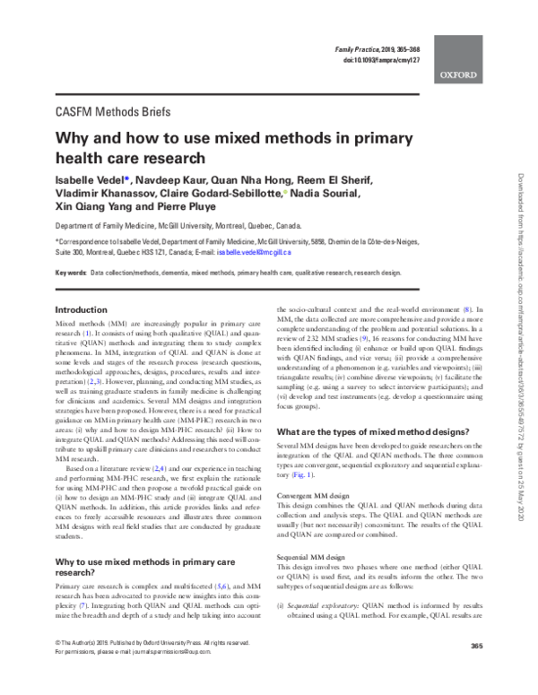 (PDF) Why and how to use mixed methods in primary health care research