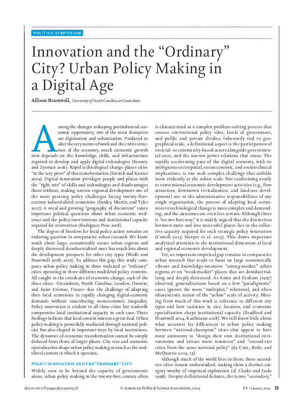 (PDF) Innovation and the ordinary city? Urban policy making in a ...