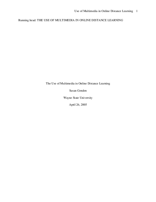(PDF) Use of Multimedia in Online Distance Learning