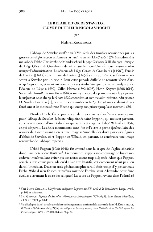 (PDF) 380 Hadrien Kockerols LE RETABLE D'OR DE STAVELOT OEUVRE DU ...