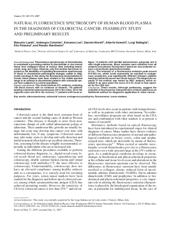 (PDF) Natural fluorescence spectroscopy of human blood plasma in the ...