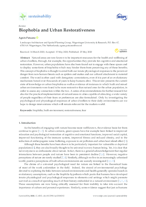 (PDF) Biophobia and Urban Restorativeness