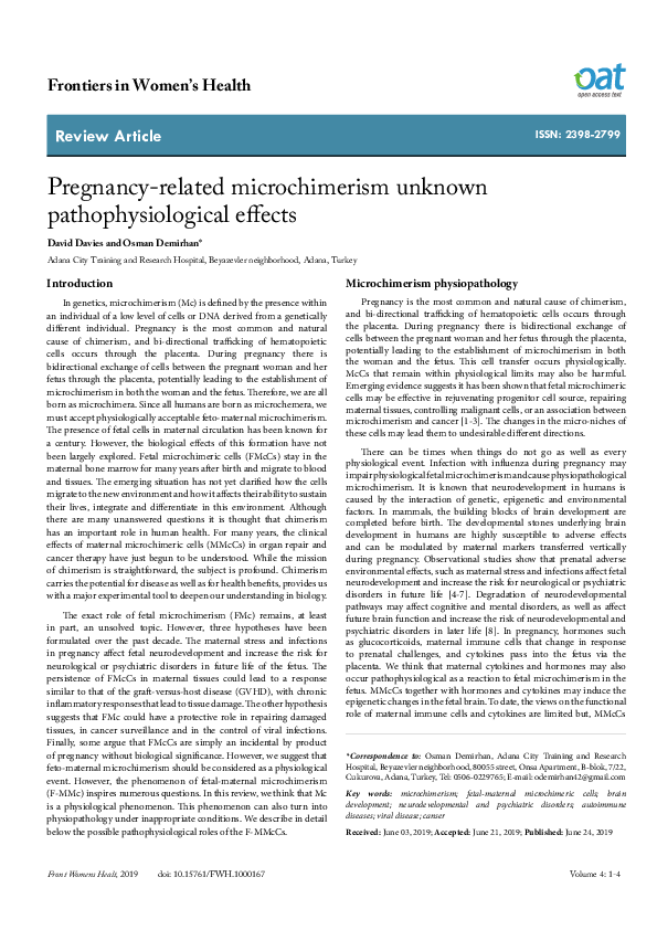 (PDF) Pregnancy-related microchimerism unknown pathophysiological effects