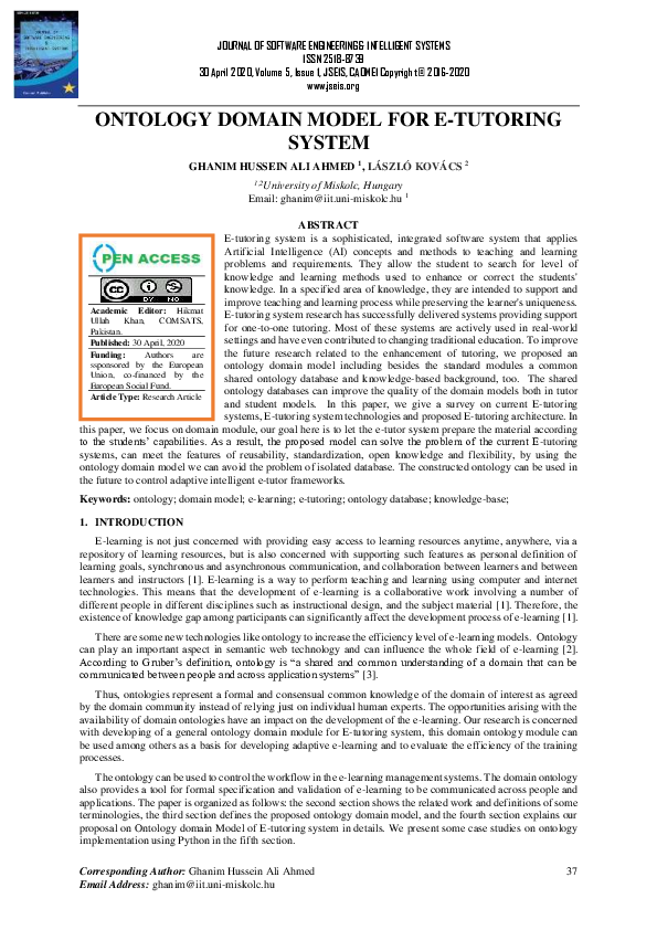 (PDF) ONTOLOGY DOMAIN MODEL FOR E-TUTORING SYSTEM