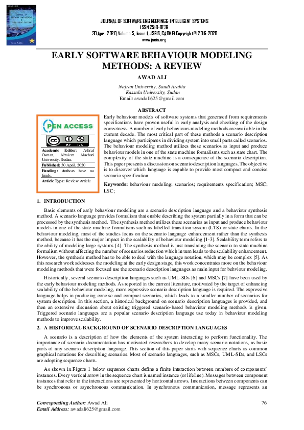 Pdf Early Software Behaviour Modeling Methods A Review