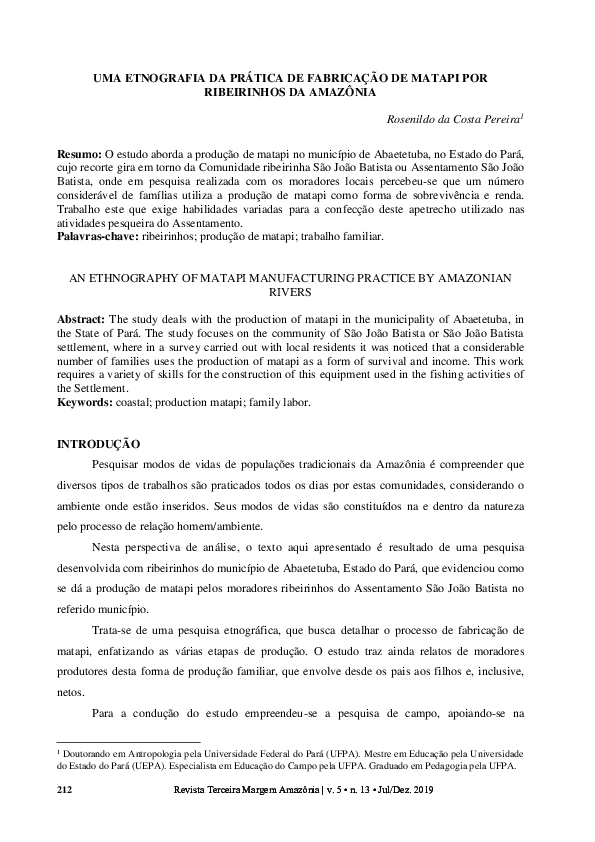 (PDF) UMA ETNOGRAFIA DA PRÁTICA DE FABRICAÇÃO DE MATAPI POR RIBEIRINHOS ...
