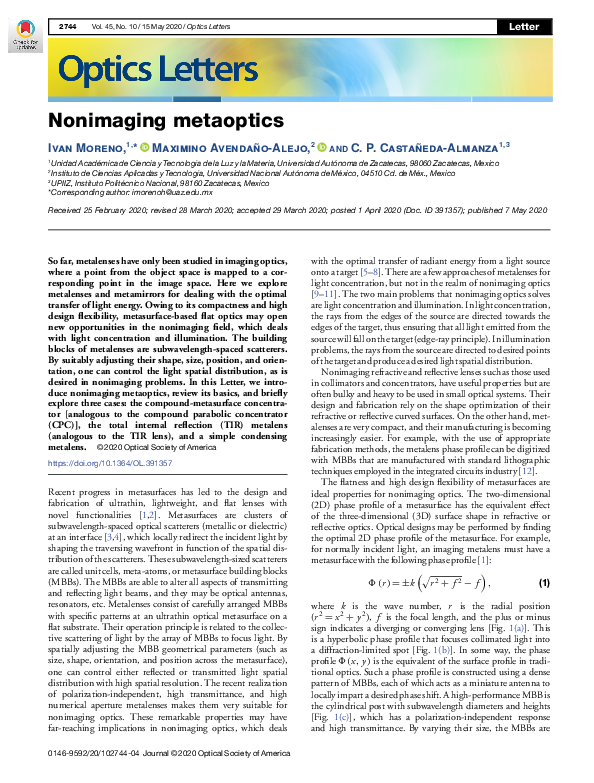 (PDF) Nonimaging metaoptics