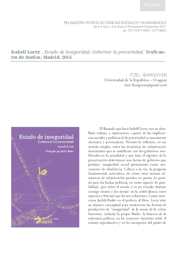 (PDF) Isabell Lorey. Estado de inseguridad. Gobernar la precariedad.