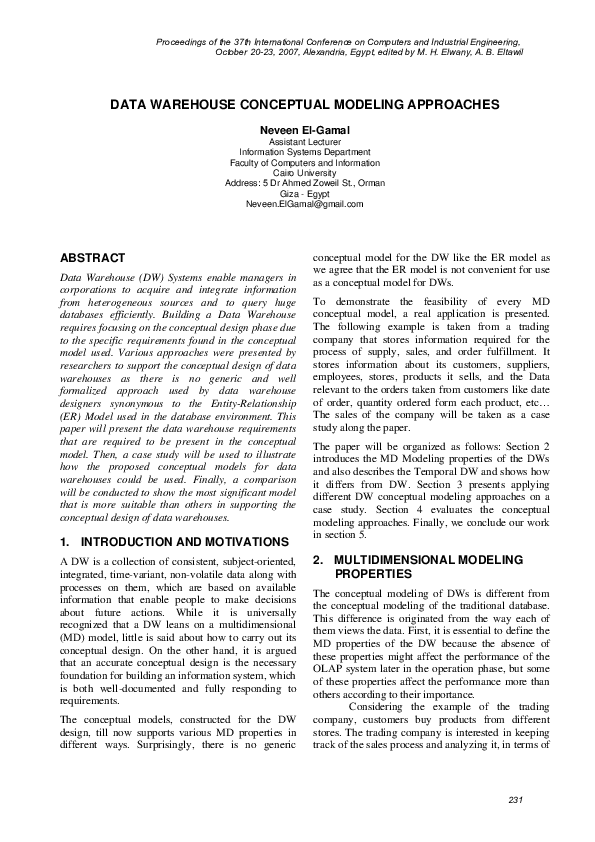 (PDF) Data Warehouse Conceptual Modeling Approaches