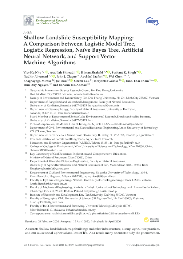 (PDF) Shallow Landslide Susceptibility Mapping: A Comparison between Logistic Model Tree ...