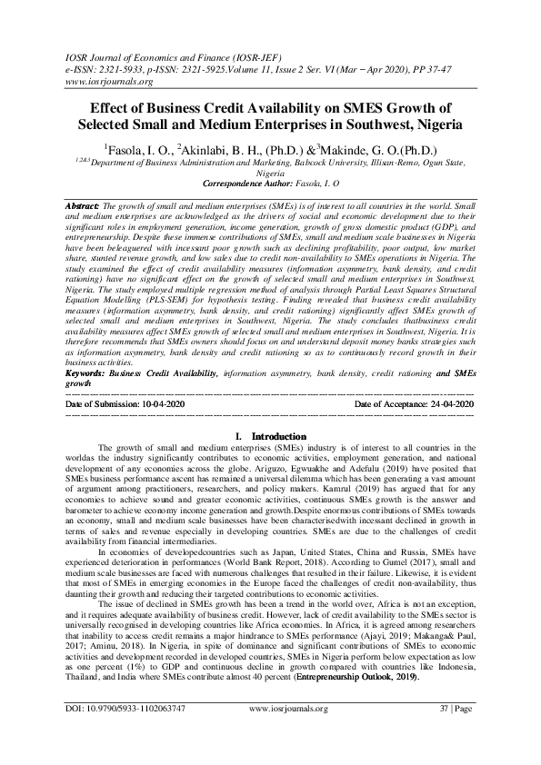 (PDF) Effect of Business Credit Availability on SMES Growth of Selected Small and Medium ...