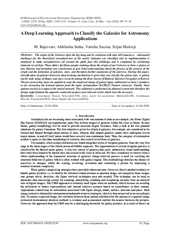 (PDF) A Deep Learning Approach to Classify the Galaxies for Astronomy ...