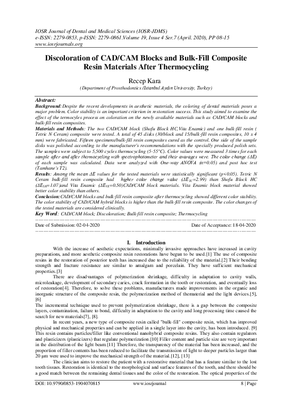 (PDF) Discoloration of CAD/CAM Blocks and Bulk-Fill Composite Resin ...