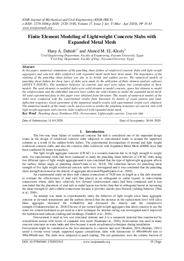 Pdf Finite Element Modeling Of Lightweight Concrete Slabs With