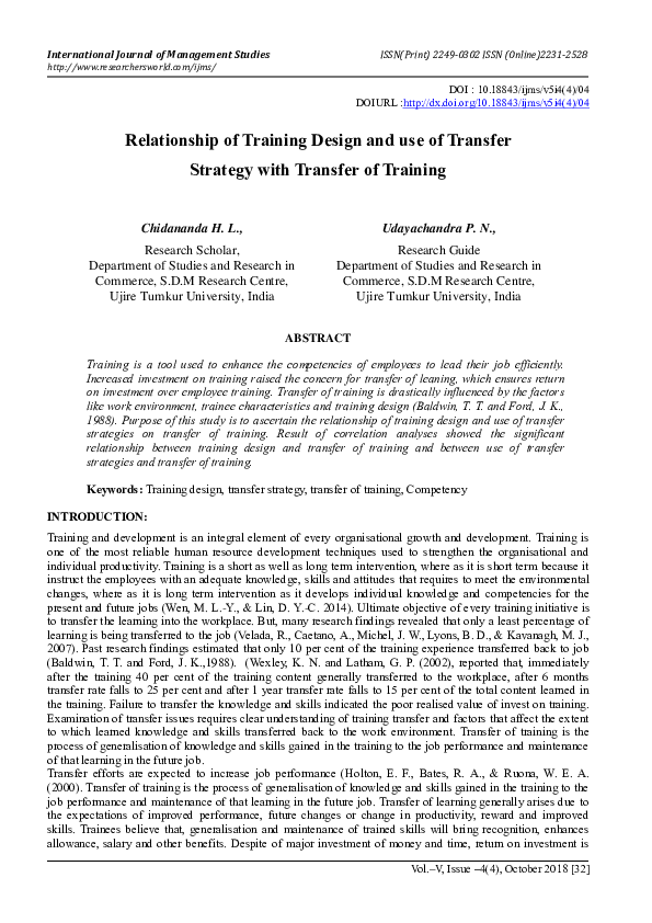 (PDF) Relationship of Training Design and use of Transfer Strategy with ...