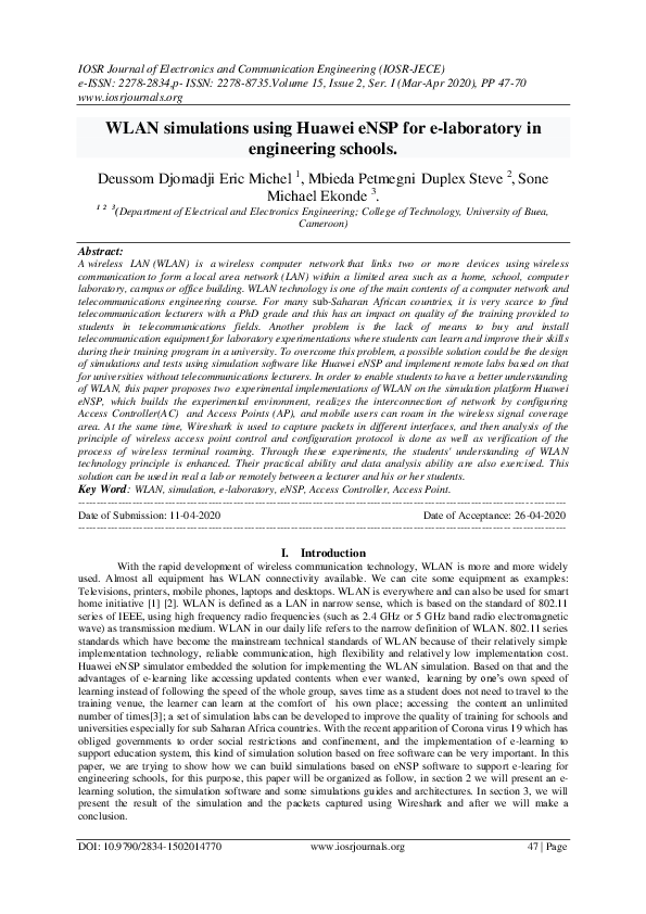 (PDF) WLAN simulations using Huawei eNSP for e-laboratory in ...