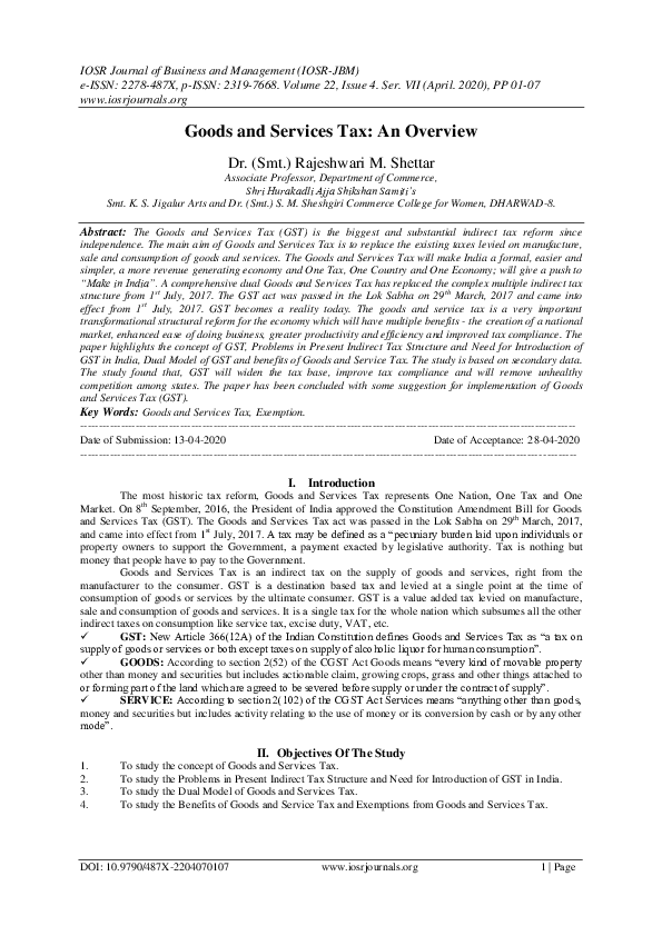 (PDF) Goods and Services Tax: An Overview