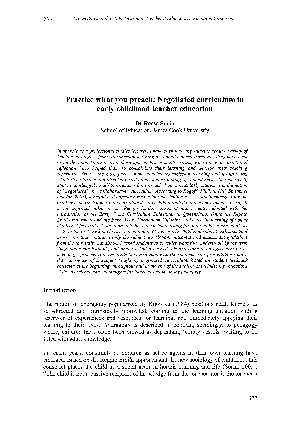 (PDF) Practice what you preach: Negotiated Curriculum in Early ...